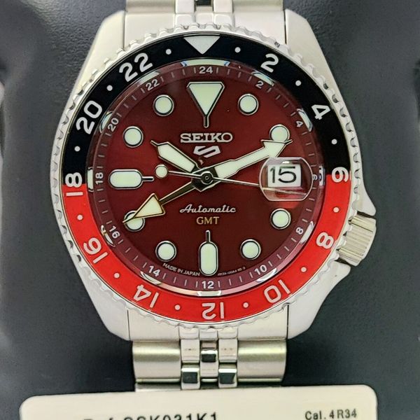 Original Seiko 5 Sport Automatic GMT Red Dial Cal.4R34 Men Wristwatch ...