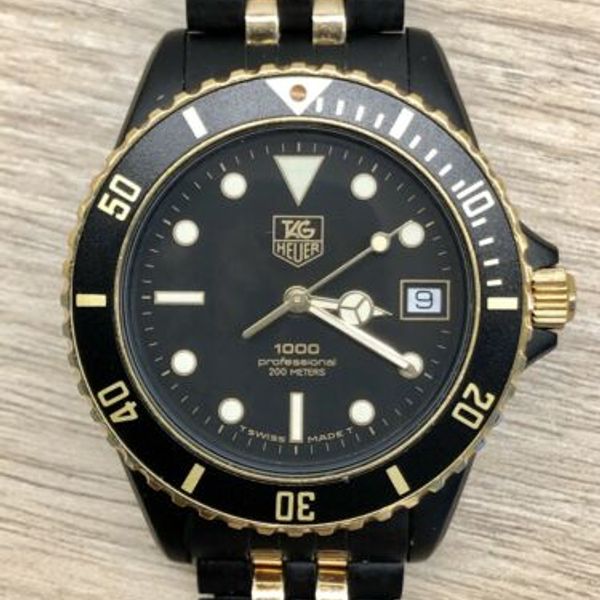 Tag Heuer 1000 Professional 200 Meters 980 029B Black and Gold Quartz ...
