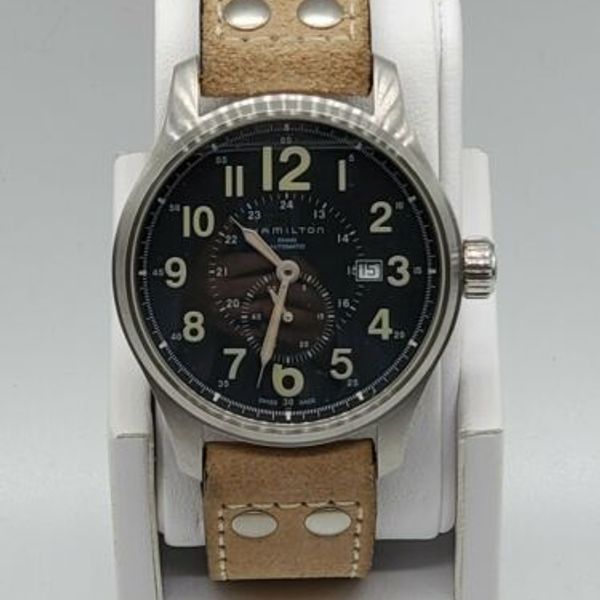HAMILTON KHAKI FIELD OFFICER AUTO Beige Leather Band H70655733 ...
