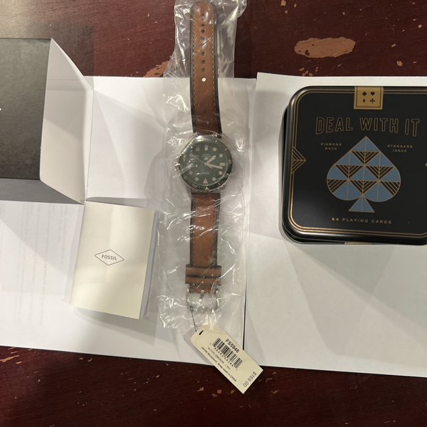 Fossil Men's GREEN Dial Stainless Steel Silver 42mm Brown Leather Watch ...