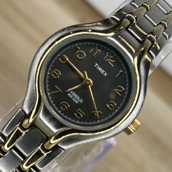 Timex Indiglo Women's Watch Two Tone WR 50M Grey Dial Date NEW BATTERY ...
