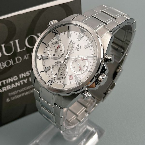 Bulova Marine Star 96B255 White Chronograph Dial Men's Quartz Watch ...