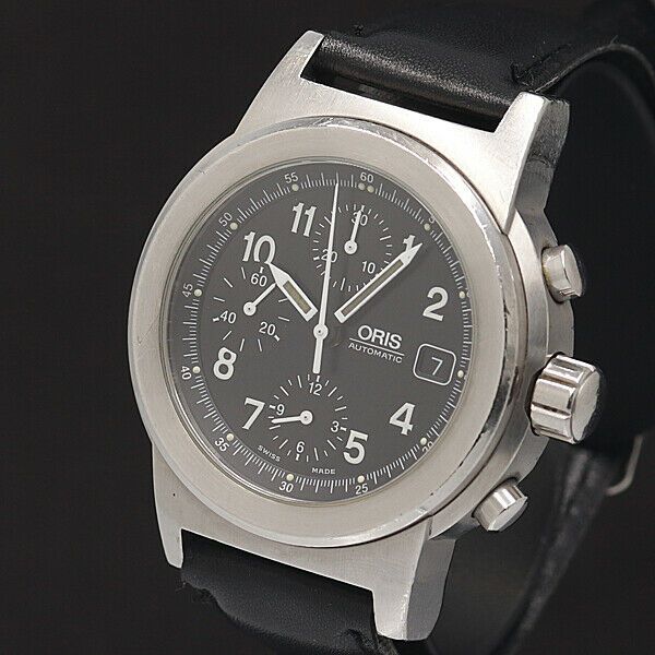 ORIS Watch 7511 674 25JEWELS Black Automatic St.Steel Chronograph Date ...