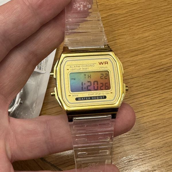 Casio F-91W Style Watch Modified with Silicone Strap - Gold Colour ...