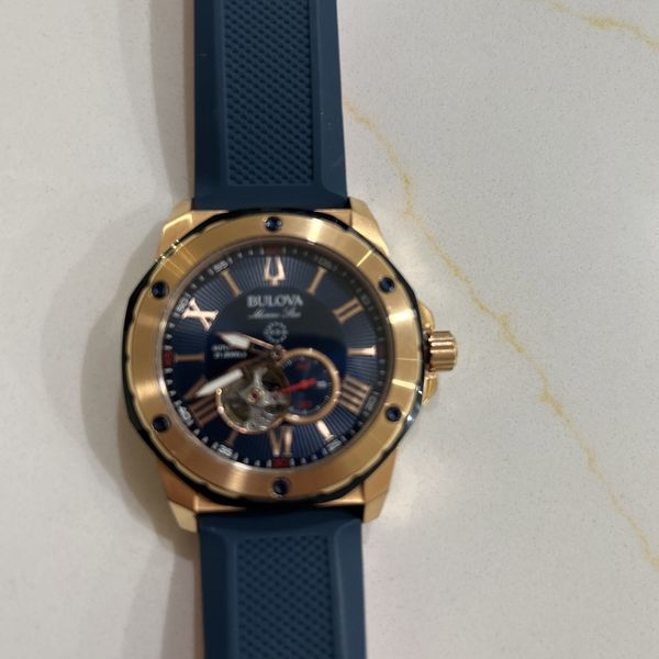 Bulova Marine Star 98A227 Automatic Watch 45mm Rose Gold Blue Silicone ...