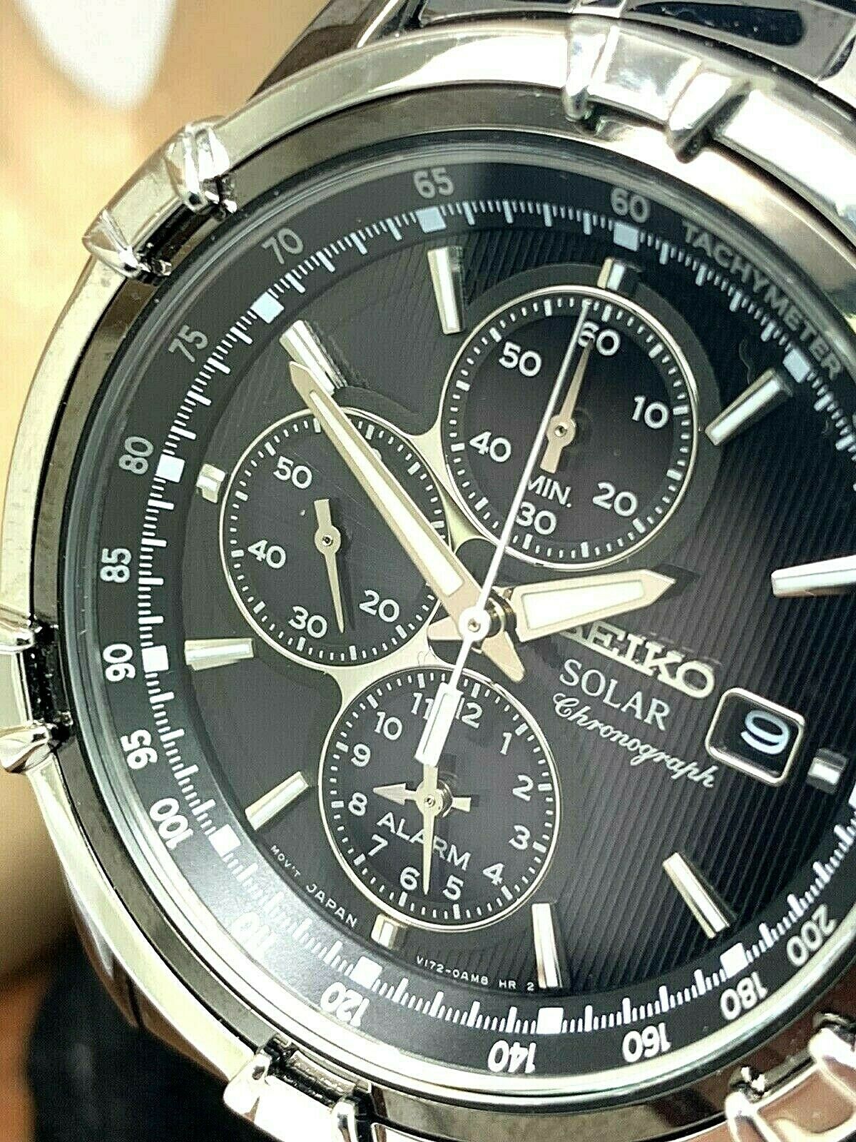 Seiko Men's Watch SSC143 Solar Chronograph Black Dial Two Tone ...