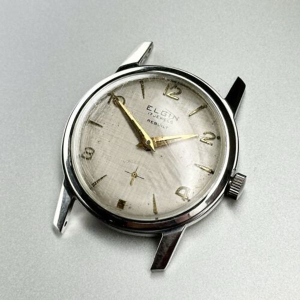Vintage Elgin Watch Rebuilt 15 Jewels 554 Movement Linen Textured Dial ...