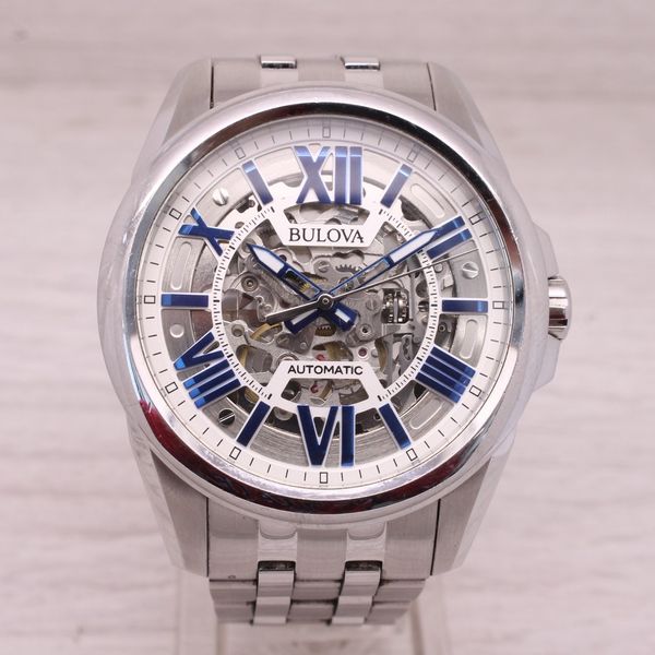 Bulova Sutton Mens Silver Tone Watch Stainless Steel White Dial 96A187 ...