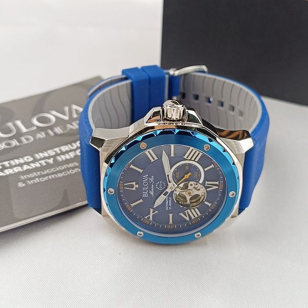 New Bulova Marine Star 98A303 Blue Dial Blue Rubber Strap Men's ...