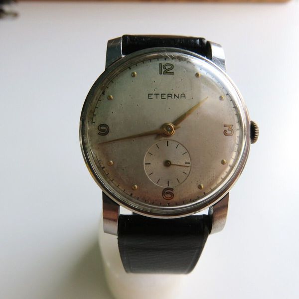 ETERNA Vintage MILITARY STYLE STAINLESS STEEL SUB-SECOND 1950'S Men's ...