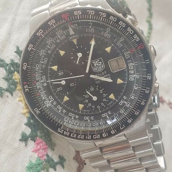 Tag Heuer Pilot Date Black Dial Automatic Men's Vintage Watch BOX AND ...