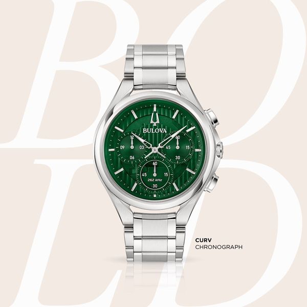 Bulova Men's Curved HPQ Chronograph Silver Stainless Steel Watch 44 MM ...