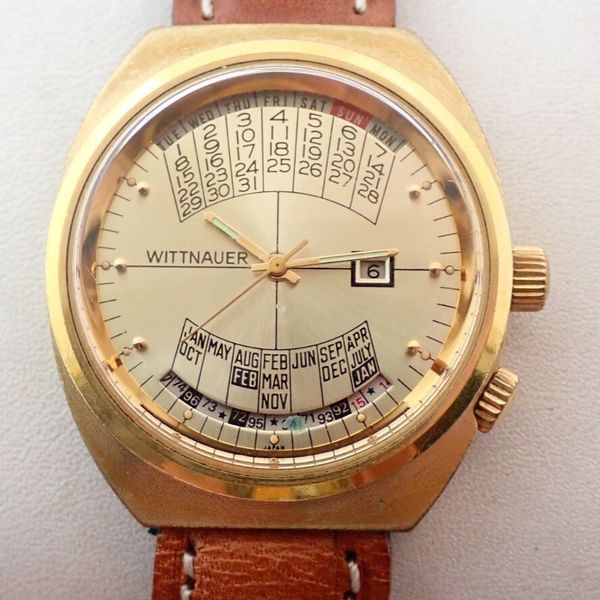 VINTAGE SWISS WOMENS WITTNAUER 3002 MANUAL WIND CALENDAR WRISTWATCH ...