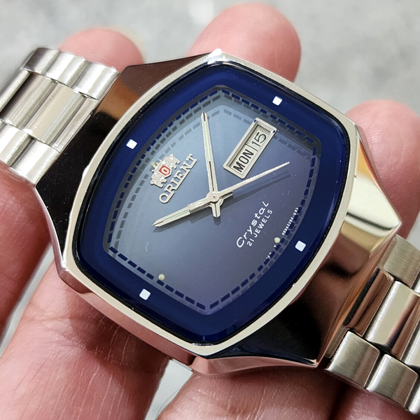 RARE Vintage Orient Crystal 469228-4a Automatic Blue TV Dial gents ...