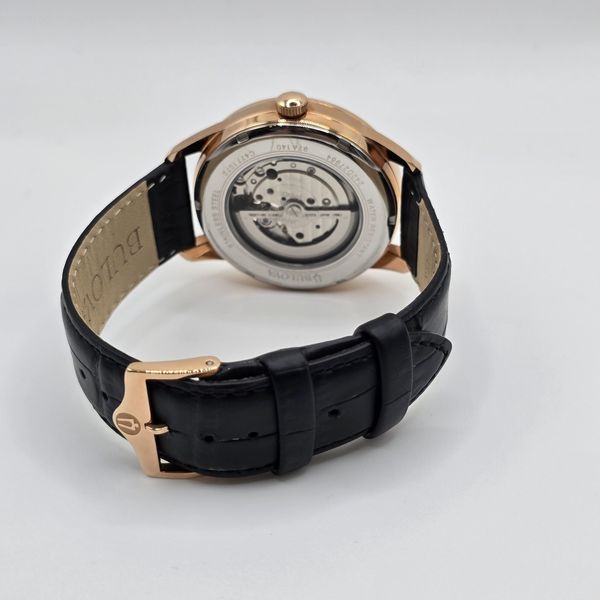 Bulova Men's Classic Automatic Rose Gold Case Black Leather Watch 41 MM ...