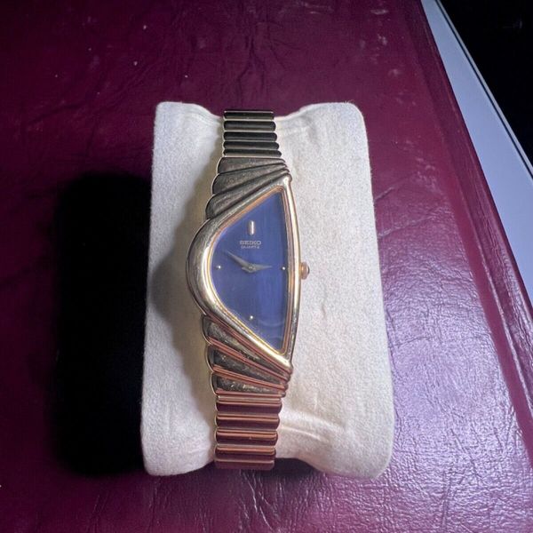 Vintage Seiko Half Moon Watch UNISEX Gold Tone Asymmetrical Dial. RARE BLUE DIAL | WatchCharts ...