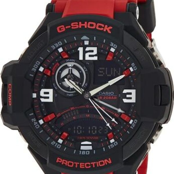 CASIO G-SHOCK Aviation Black Dial Red Resin Quartz Men's Watch GA1000 ...