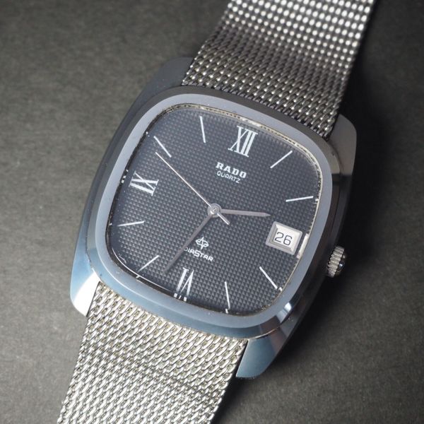 Rado Watch Quartz Tonneau Black Dial Date Men's 31mm Vintage Swiss Made ...