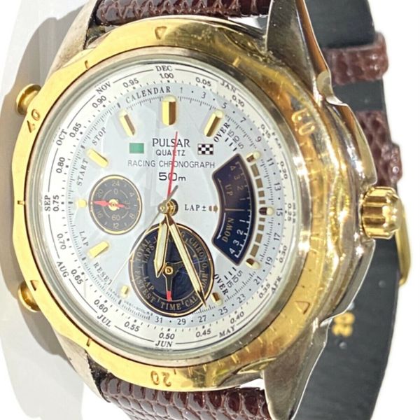 VINTAGE PULSAR V681-9000 7 JEWEL RACING CHRONOGRAPH WATCH NEW BATTERY ...
