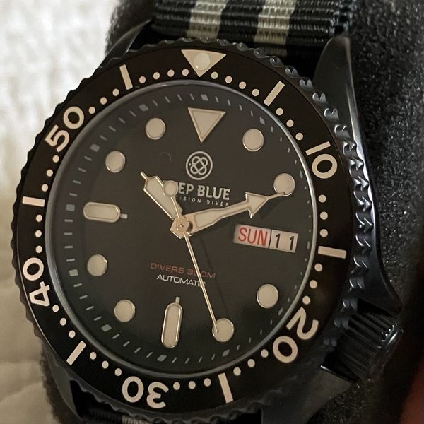 Deep Blue Military Diver 300m Sapphire Automatic Black PVD Nato band ...