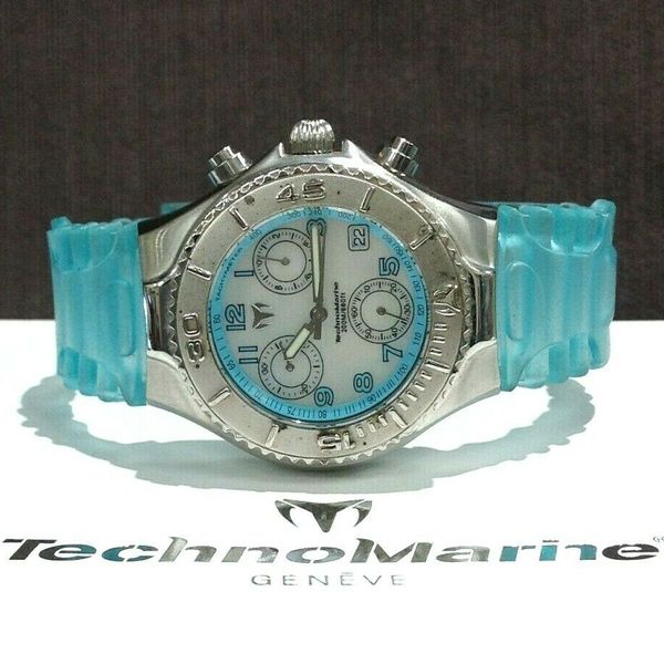 Technomarine TMC White & Blue Dial Chronograph Silicon Strap Ladies ...