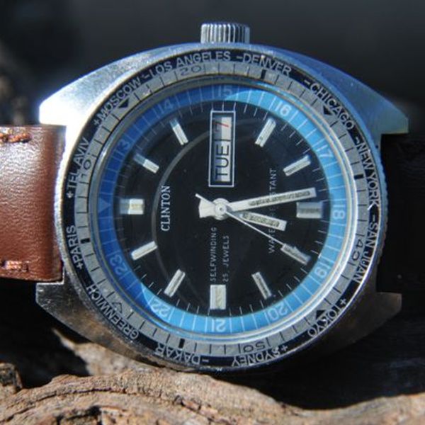 Vintage Jumbo Clinton World Time Diver $150 | WatchCharts Marketplace