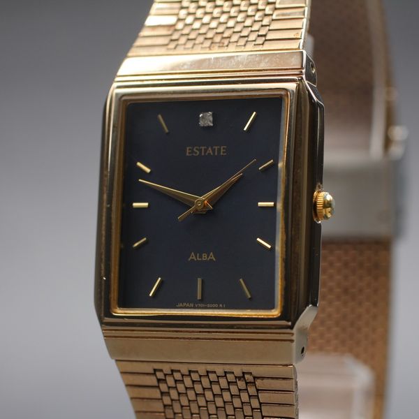 Vtg.1988[N MINT] SEIKO ALBA ESTATE V701-5000 Tank Quartz Men's Watch ...