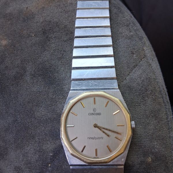 VINTAGE CONCORD MARINER SG NINE/QUARTZ WATCH GRAY DIAL GOLD/SS MENS w ...
