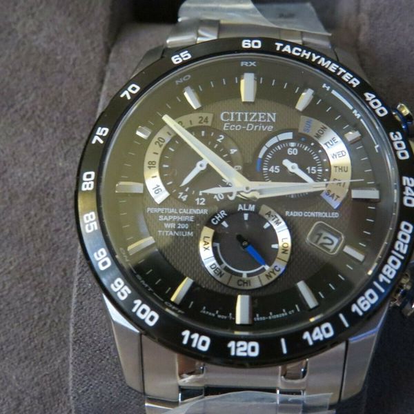 Citizen Perpetual Eco-Drive Titanium Chronograph Men's Watch Atomic ...