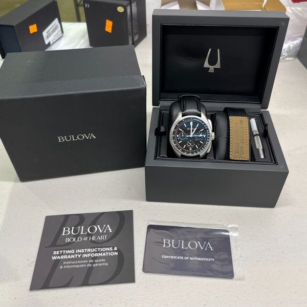 Bulova Moon Apollo Lunar Pilot Chronograph Black Dial Quartz Watch ...