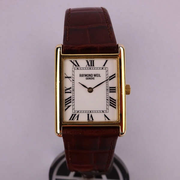 Raymond Weil 5767/2 Tank Style Watch White Dial Brown Leather Strap ...