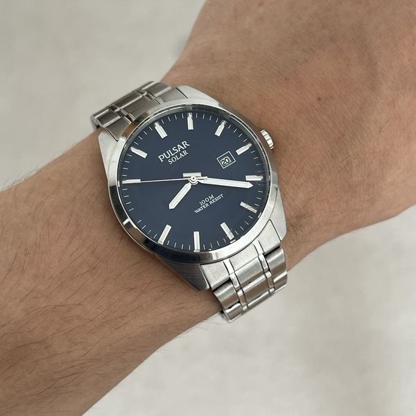 Pulsar (Seiko) Solar Mens Silver Blue Watch Vintage Working Vintage ...