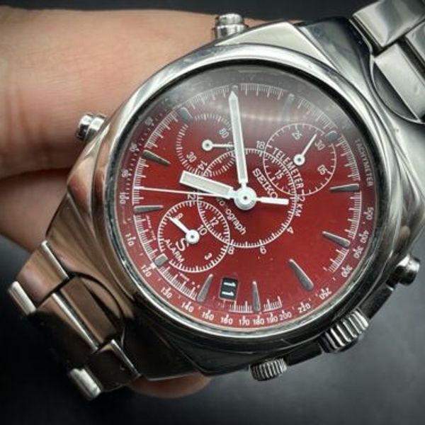 Vintage Seiko Chronograph Telemeter Red Dial 7T32-9000 Mens Watch ...