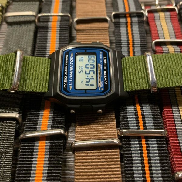 Casio F105W aka F105W-1A Men's Watch and 14 nylon nato straps ...