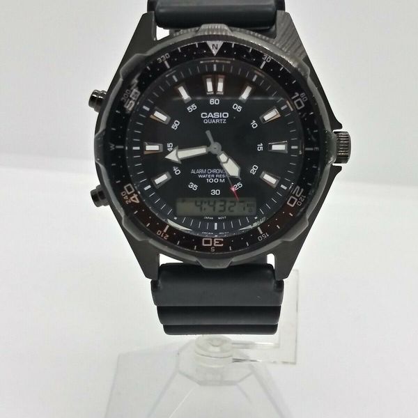 Casio AMW-320B Module 2701 Divers Chronograph Watch All Black Marine ...