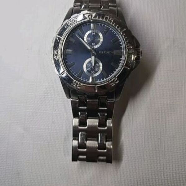 Elgin Men's Silver-Tone FG7093 Blue Dial Watch Dead Battery ...