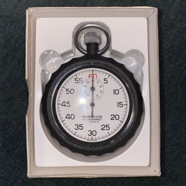 MARATHON 7 Jewel US Govt Issue Stop Watch w/ Durable Tire Case. 58mm ...