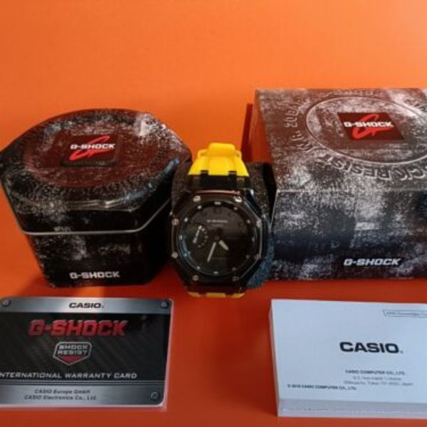 Casioak G-SHOCK Men's Black and CREAM Dial- GA-2100 YELLOW RUBBER BAND ...