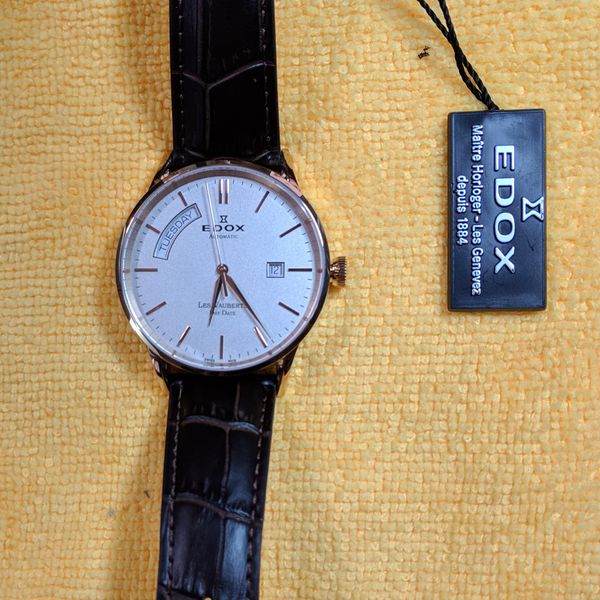 Edox Les Vauberts Rose Gold Day Date on Leather, New/Perfect, Full Kit ...