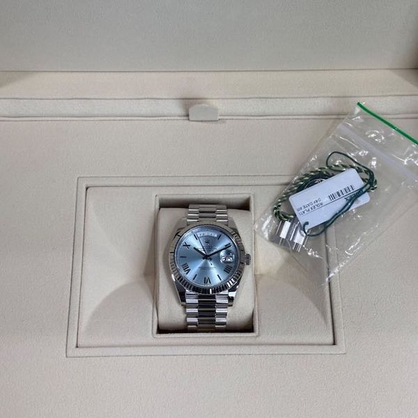 2023 Rolex Day-Date 40 Ice Blue Roman Dial 228236- Mint Condition, Box ...