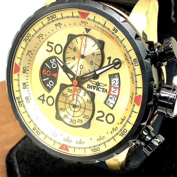 Invicta Men's Watch 17205 Aviator Quartz Chronograph Gold Black Rubber ...