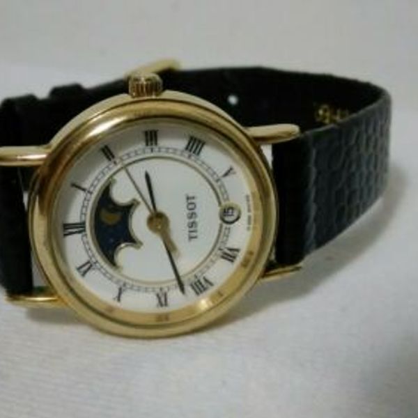 Ladies Tissot Moonphase Date Gold Plated Roman numeral watch # C220 ...