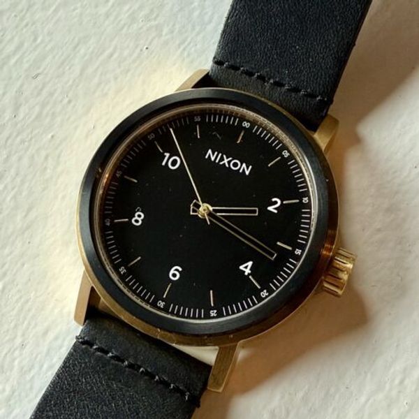 NIXON Stark Leather Menâ s Watch All Black/Gold Model A1194 42mm ...