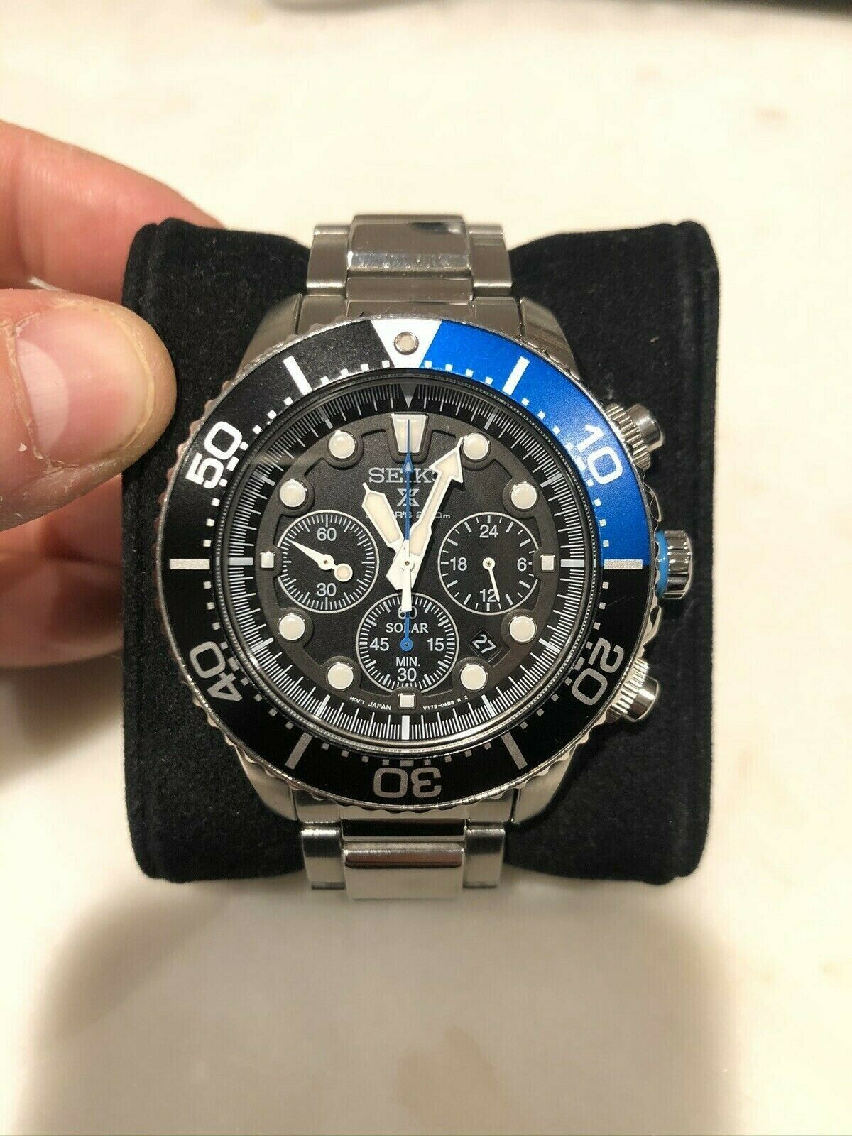 Seiko SSC017 Black/Blue Prospex Solar Diver Dial Stainless Quartz ...