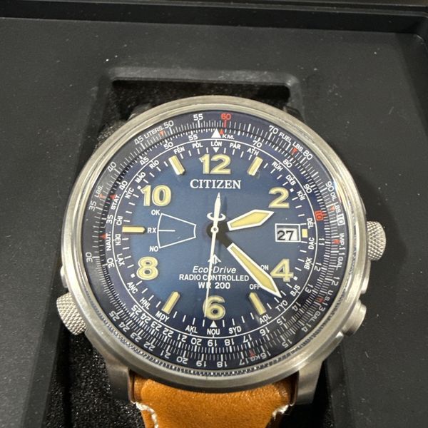 NEW Citizen CB0241-00L Air Skyhawk Promaster Sapphire Blue Dial Leather ...