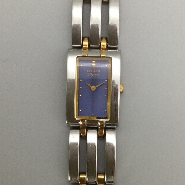 Vintage Citizen Tank Watch Women 15mm Silver Gold Two Tone New Battery ...