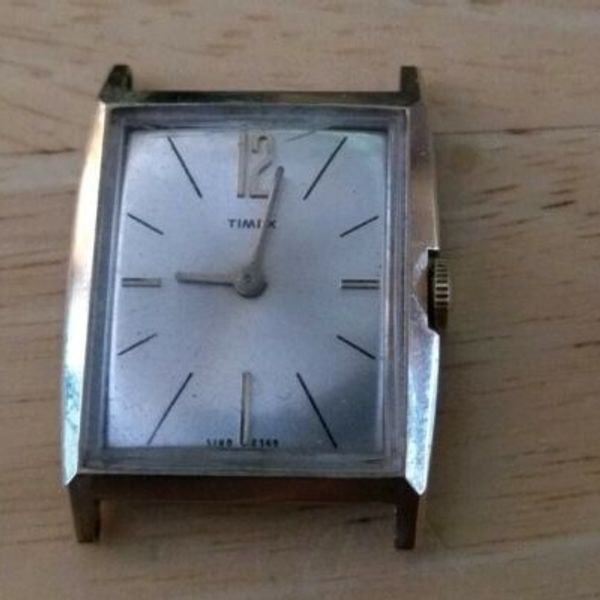 Gold Toned Rectangular Timex Mechanical Watch For Repair | WatchCharts ...