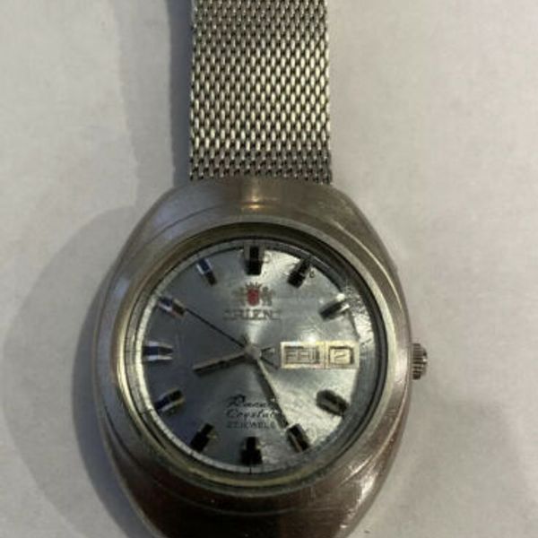 VINTAGE ORIENT RACER CRYSTAL 429-13372 AUTOMATIC 27 JEWEL DAY/DATE ...