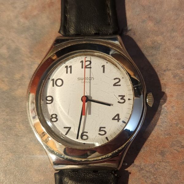 Swatch IRONY Watch SR626SW Black Leather Band W/Extra NEW Brown Band ...