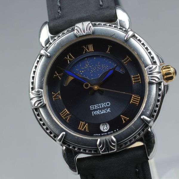[Exc+5] Seiko Presage Moonphase 6F34-6060 Blue Quartz SAWD001 Mens Watch JAPAN | WatchCharts ...